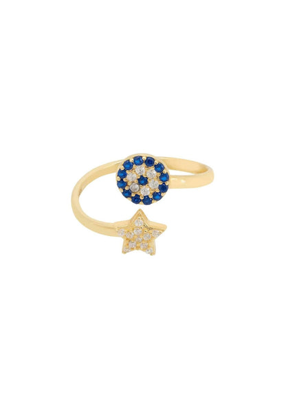 Evil Eye & Star Ring Gold – Little Crystals | Happiness, Harmony, and ...